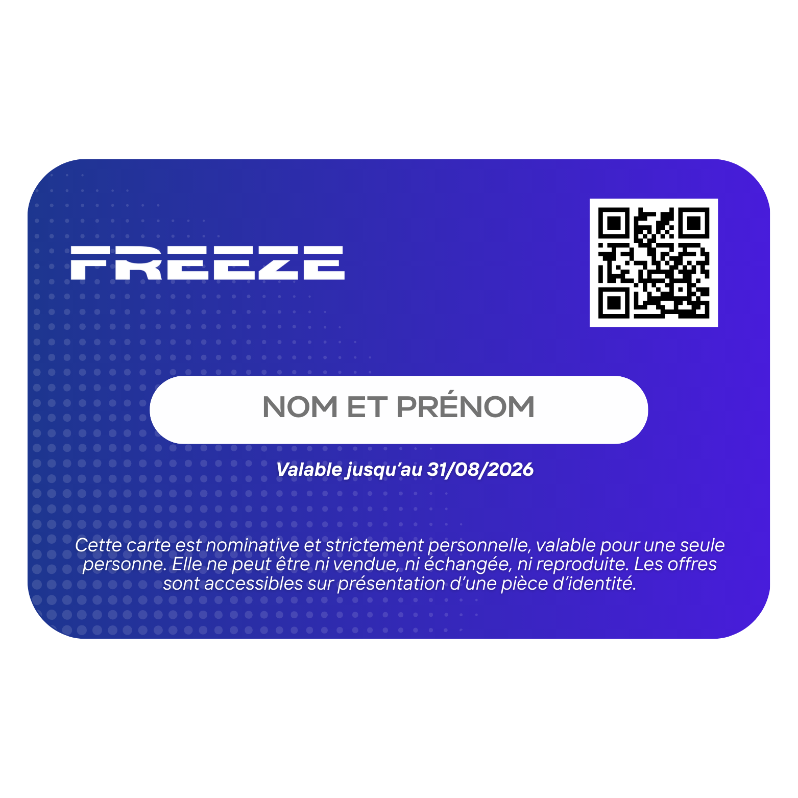 Carte FREEZE pour les moins de 30 ans